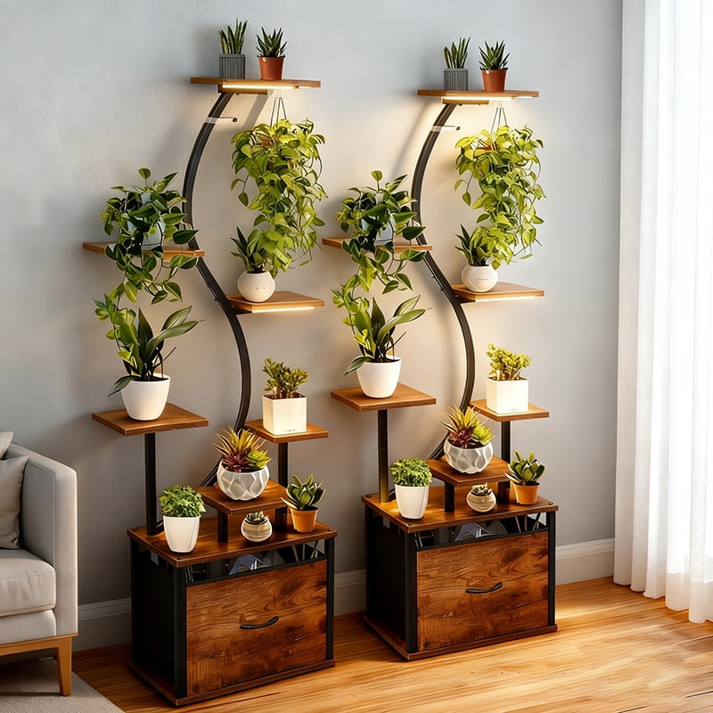 Click here for Hrygd 2 Pack Plant Stand Indoor With Grow Lights... prices