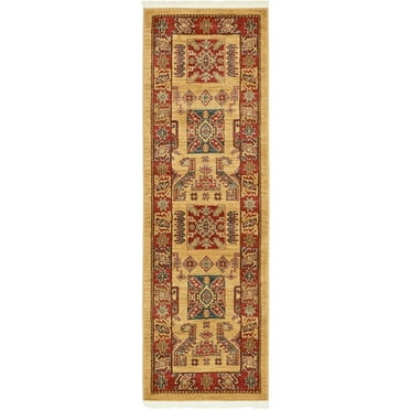 Medallion Traditional Oriental Design Red Color Rug Runner Printed Slip ...
