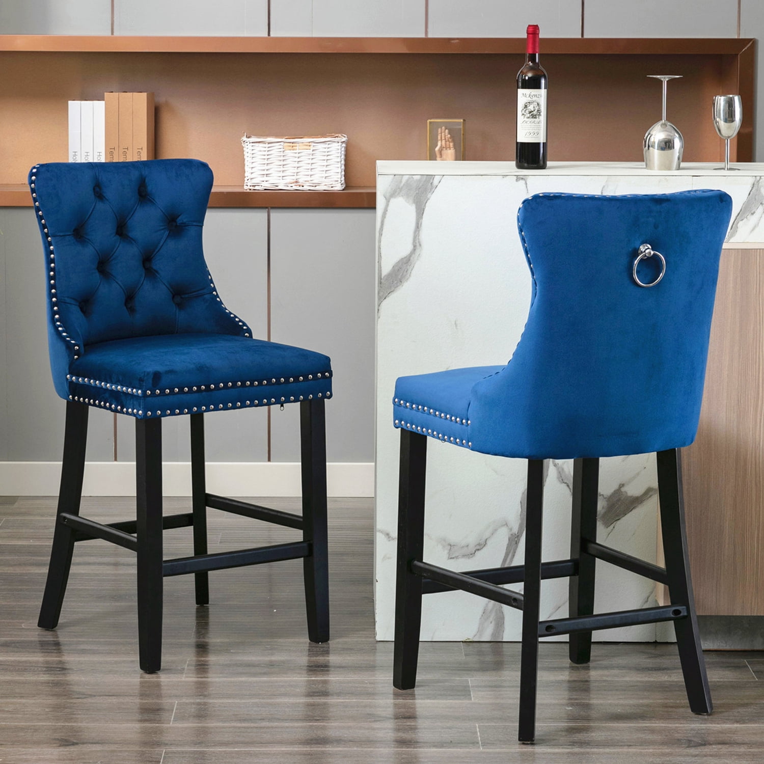 UWR-Nite Velvet Counter Height Upholstered Barstools Set of 2, Wingback ...