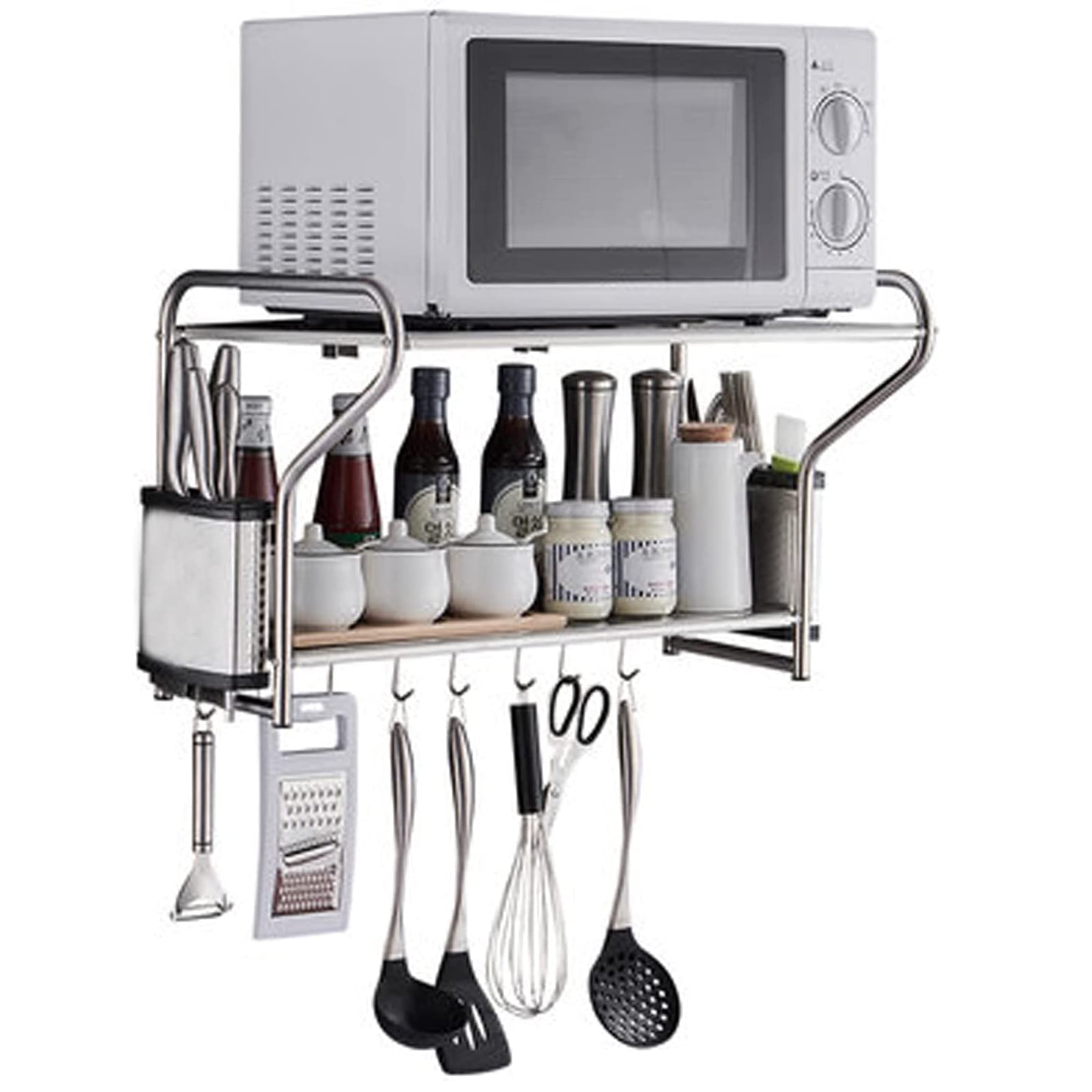 INTBUYING 2 Layers Wall Mount Storage Shelf Microwave Oven Holder ...