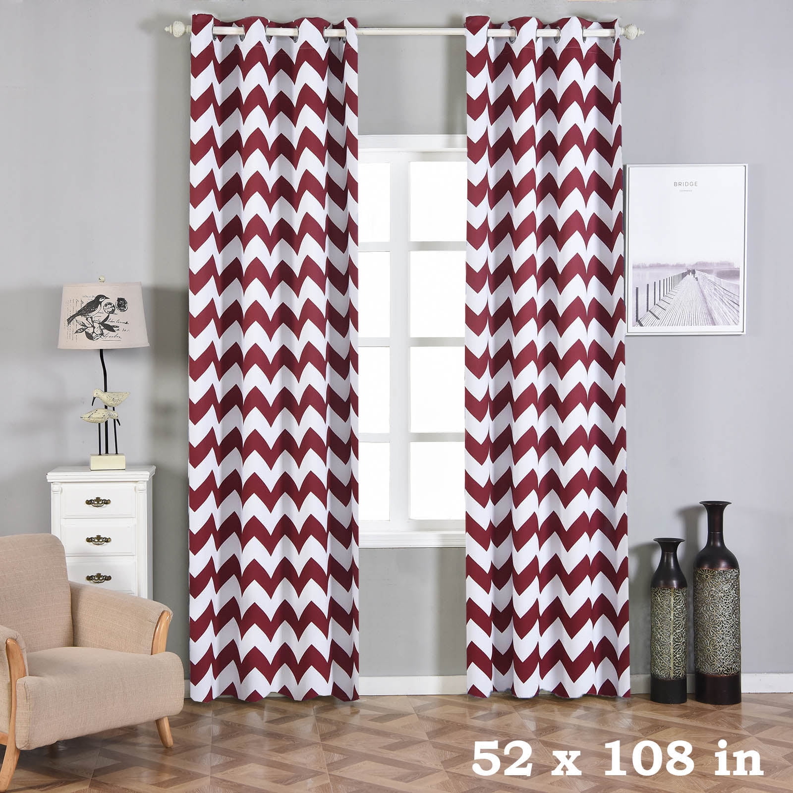BalsaCircle 52" x 108" Burgundy Chevron Curtains Drapes Panels Grommet ...