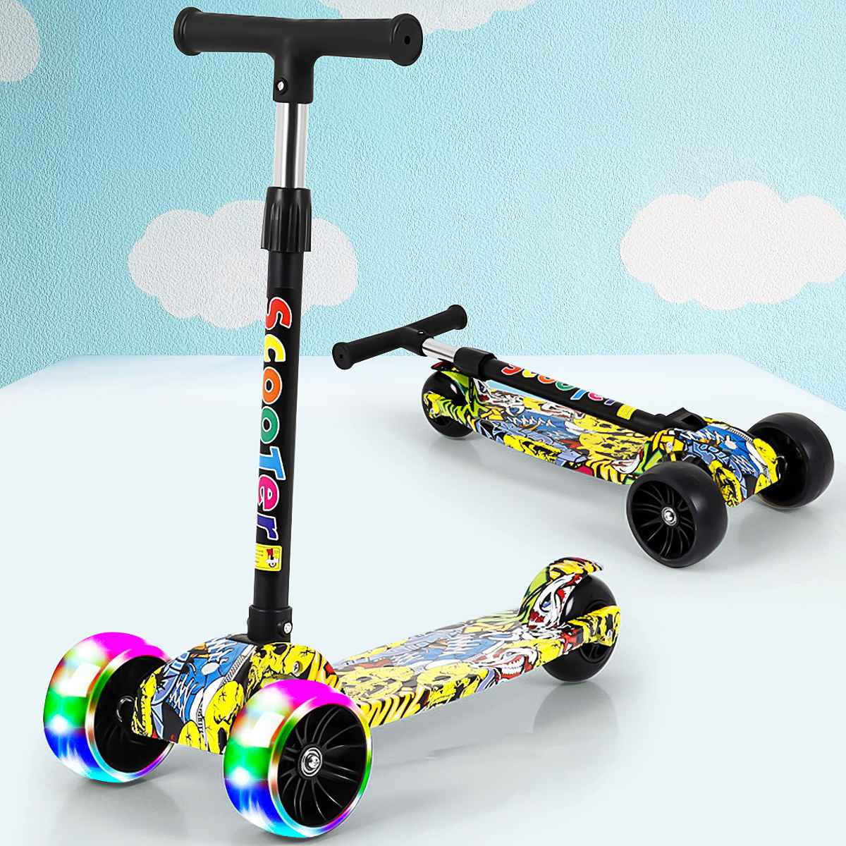Kids Scooter 3 Wheels Folding Foot Scooters LED Shine Balance Bike ...