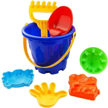 7 Piece Beach Toys Set, Bucket with Handle, Shovels, Rakes, Animal and ...