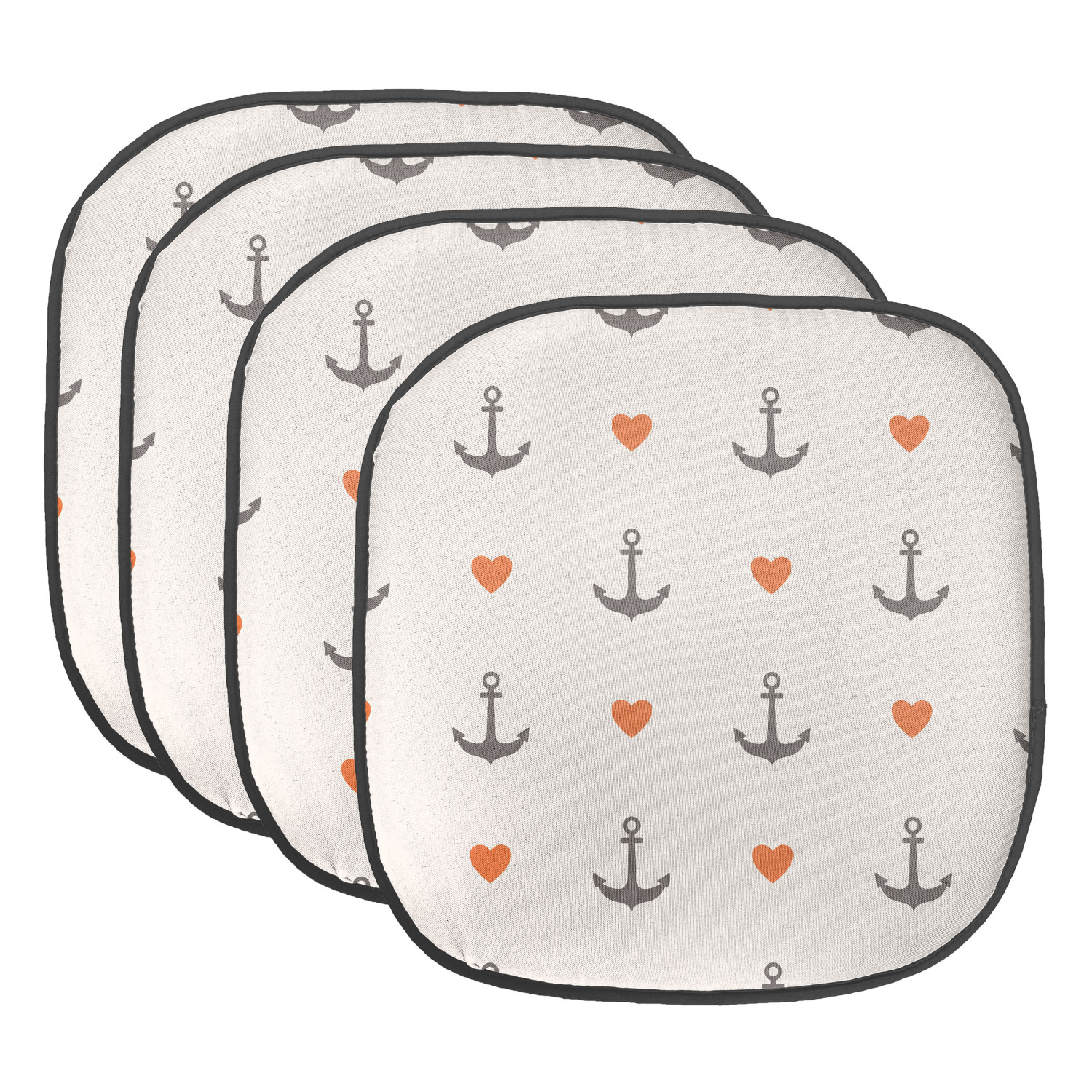 Anchor Chair Seating Cushion Set of 4, Anchors and Hearts Romantic ...