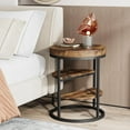 Finmind Industrial Round Side Table, Rustic Brown Nightstand & End ...