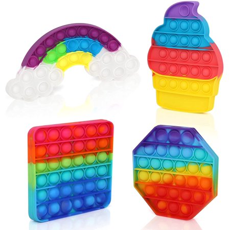 IGUOHAO Fidget Popper -4 Pack Pop Its Toy, Fun Rainbow-Colored Shapes ...