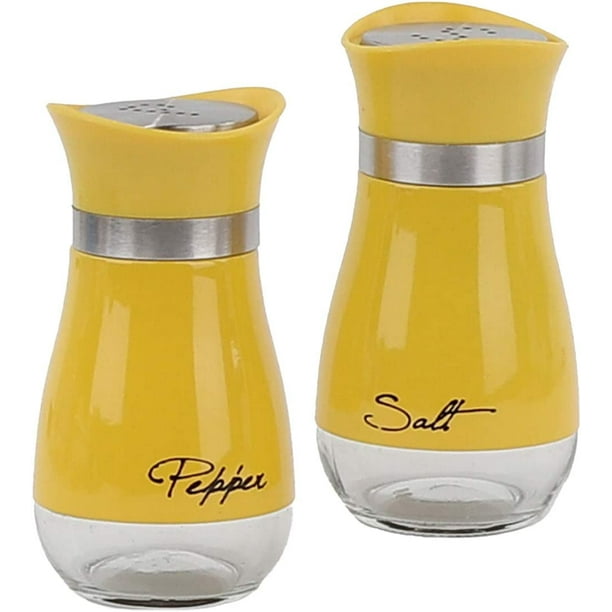 Yellow Salt and Pepper Shaker Set Salt Pepper Shakers Glass Bottom ...