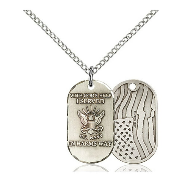 Sterling Silver Navy Pendant 3/4 x 3/8 inches with Sterling Silver Lite ...