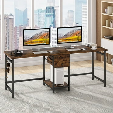HomCom 88" Extra Long 2-Person Computer Desk with Bookshelf Combo ...