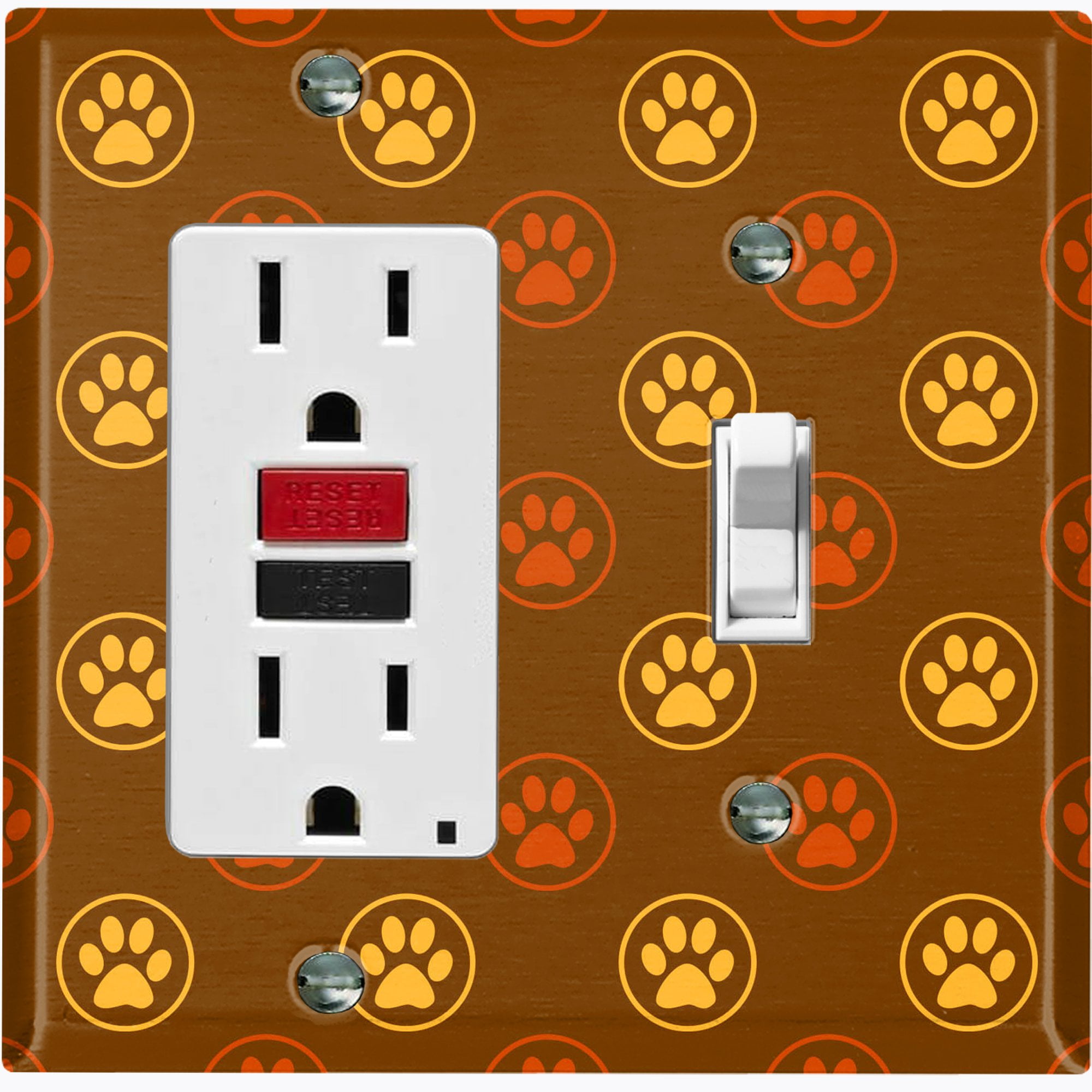Metal Light Switch Plate Cover Puppy Paw Print Logo Orange Yellow Brown ...