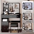 37" Middle Size Left Drawer Desktop Vanity Table + Cushioned Stool ...