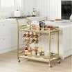 Viski Belmont Gold Stainless Steel Bar Cart with Mirror Shelves and ...