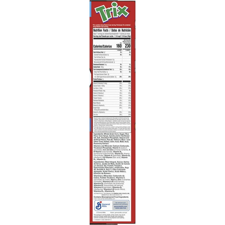 Trix Cereal Nutrition Label