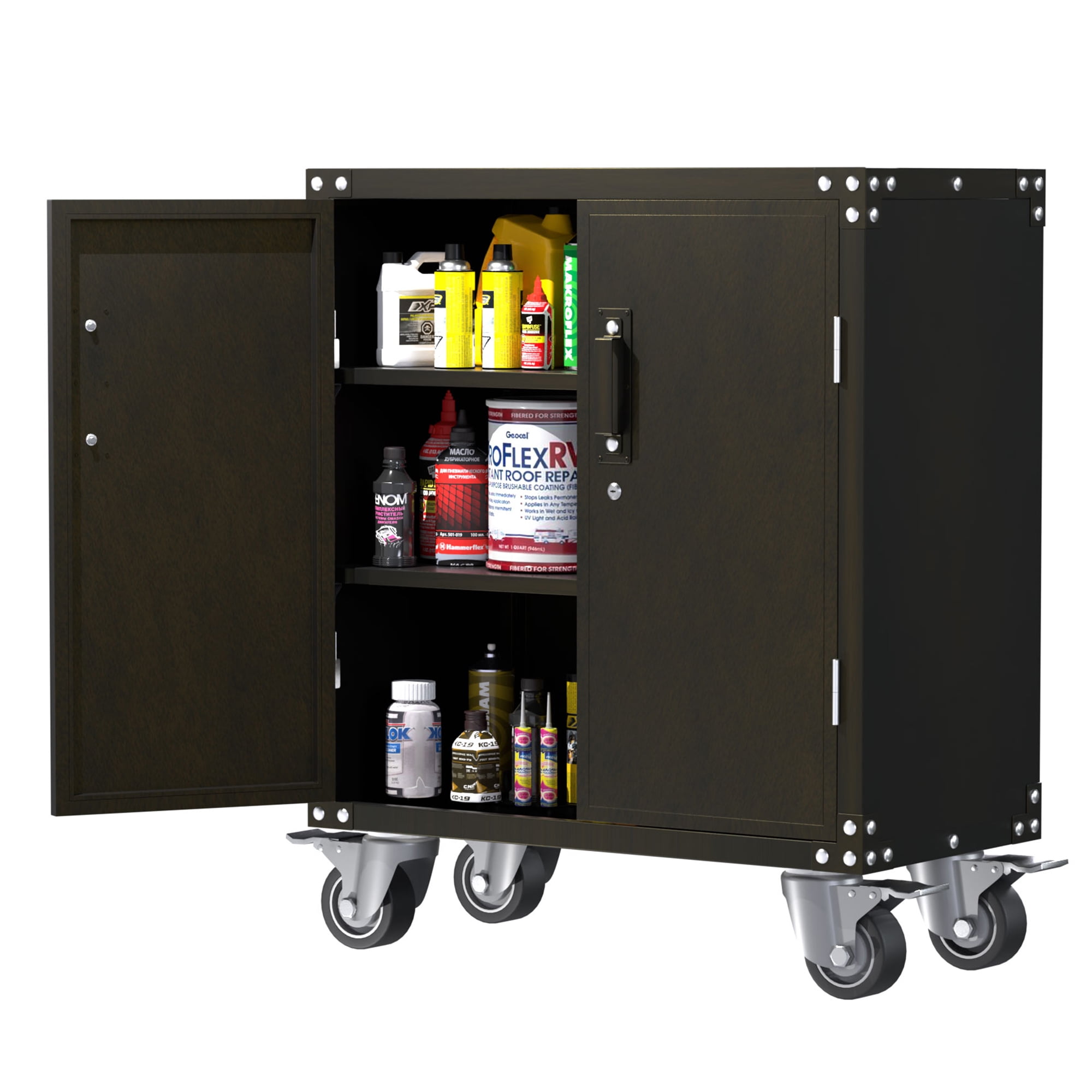 AOBABO Metal Storage Cabinet with Wheels,Lockable Storage Cabinet with ...