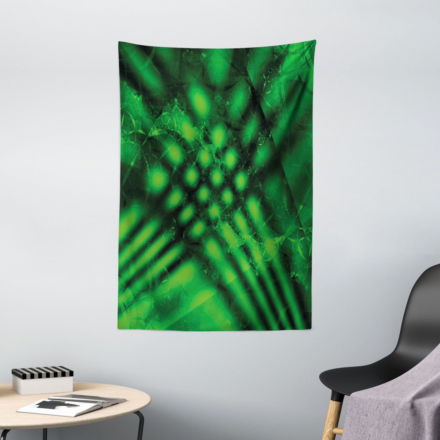Lime Green Tapestry, Psychedelic Abstract Blurry Shade Formless Effects ...