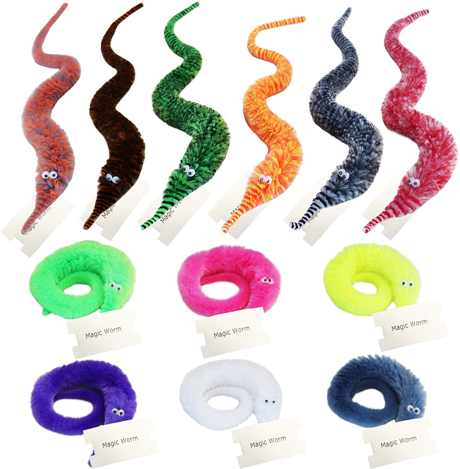 12 Pcs Magic Fuzzy Wiggly Worms Toys with Invisible String Magic Tricks ...