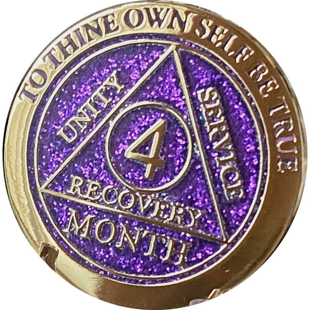 4 Month AA Medallion Elegant Purple Glitter Gold and Silver Plated Chip ...