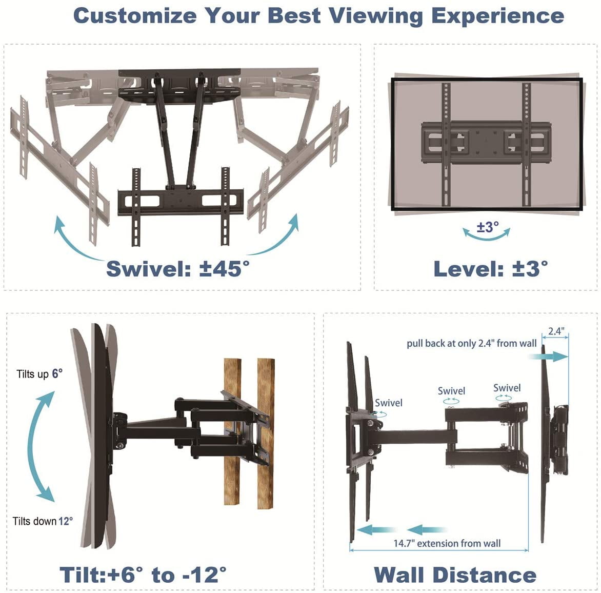 C-mounts TV Wall Mount Bracket with Full Motion Articulating Dual Arm ...