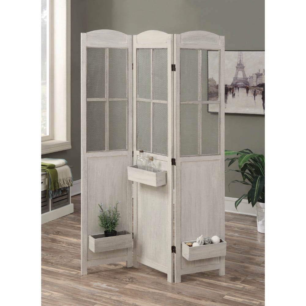 Three Panel Vintage Style Folding Screen, White - Walmart.com