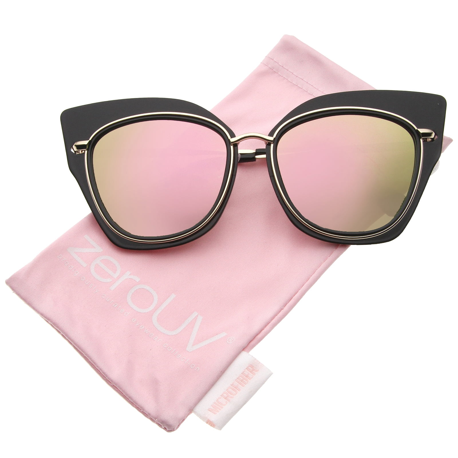 Zerouv Female Womens Oversize Open Metal Colored Mirror Flat Lens Cat