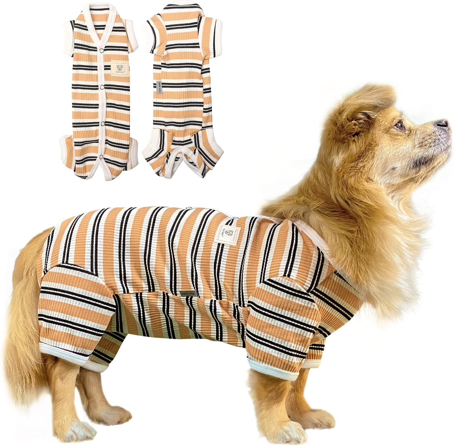 TONY HOBY Pet Clothes Dog Colorful Stripe Pajama 4 Legged Puppy ...