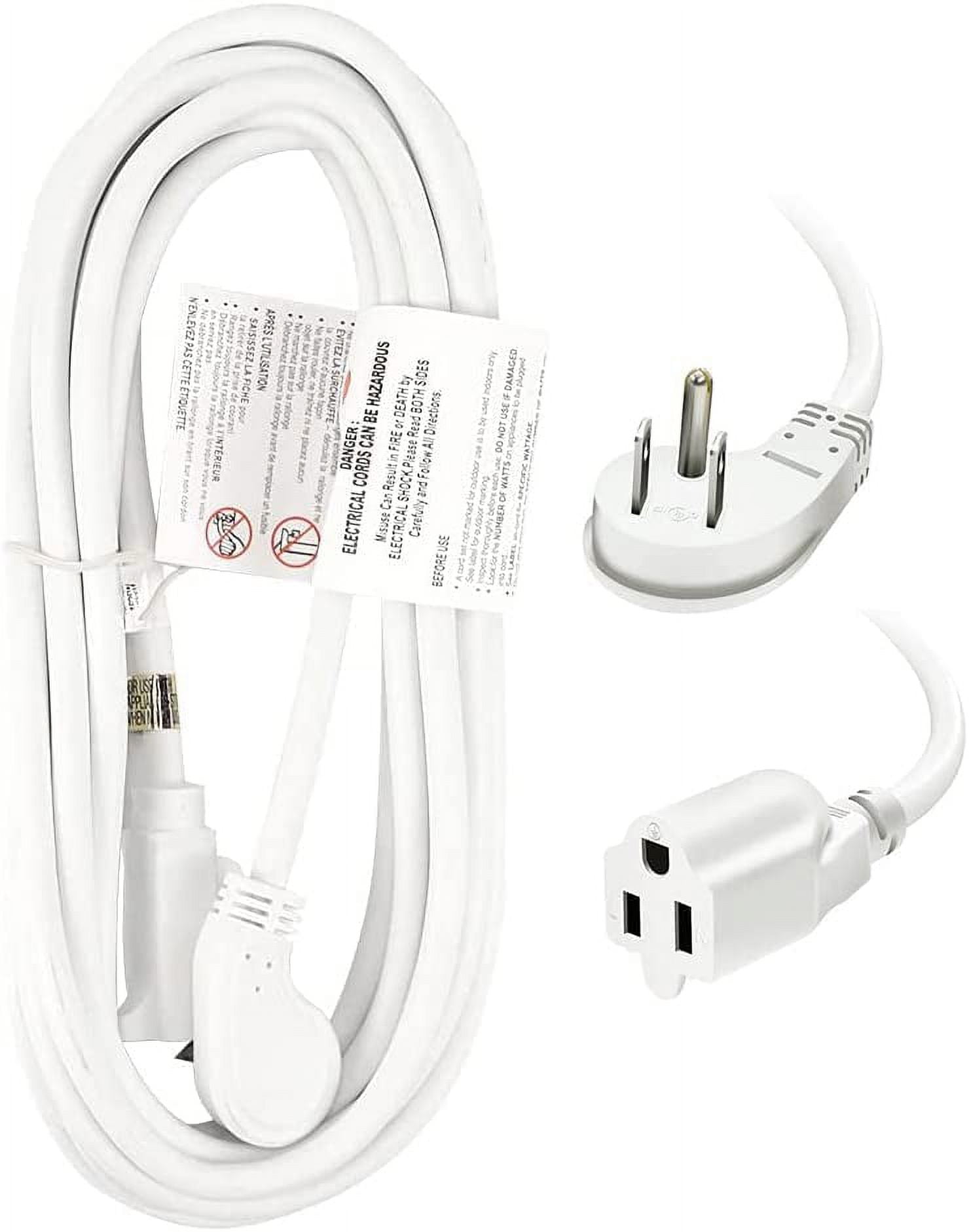 EP 15 Ft Flat Plug Extension Cord, 16 AWG 3 Prong Grounded White Low ...