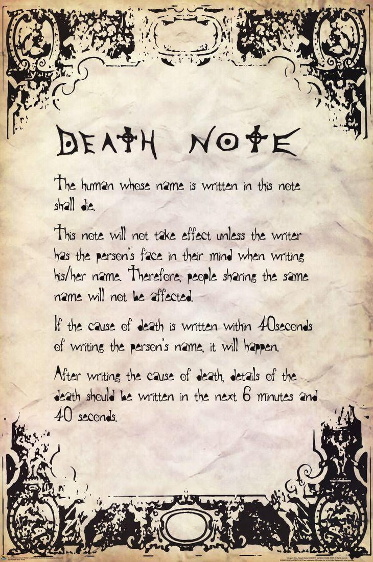 Deathnote - Rules Poster - 24x36 - Walmart.com