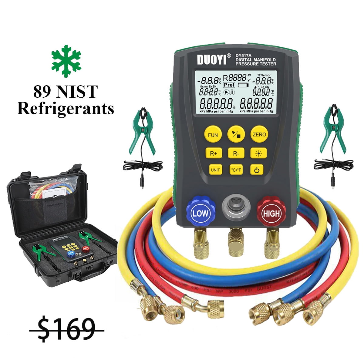 Refrigeration Digital Manifold Gauge Set HVAC Pressure Meter Kit 2 ...