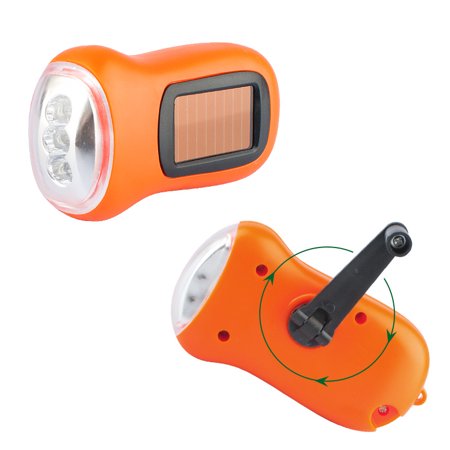 Orange Mini Hand Crank LED Flashlight, Emergency Crank Dynamo Solar ...
