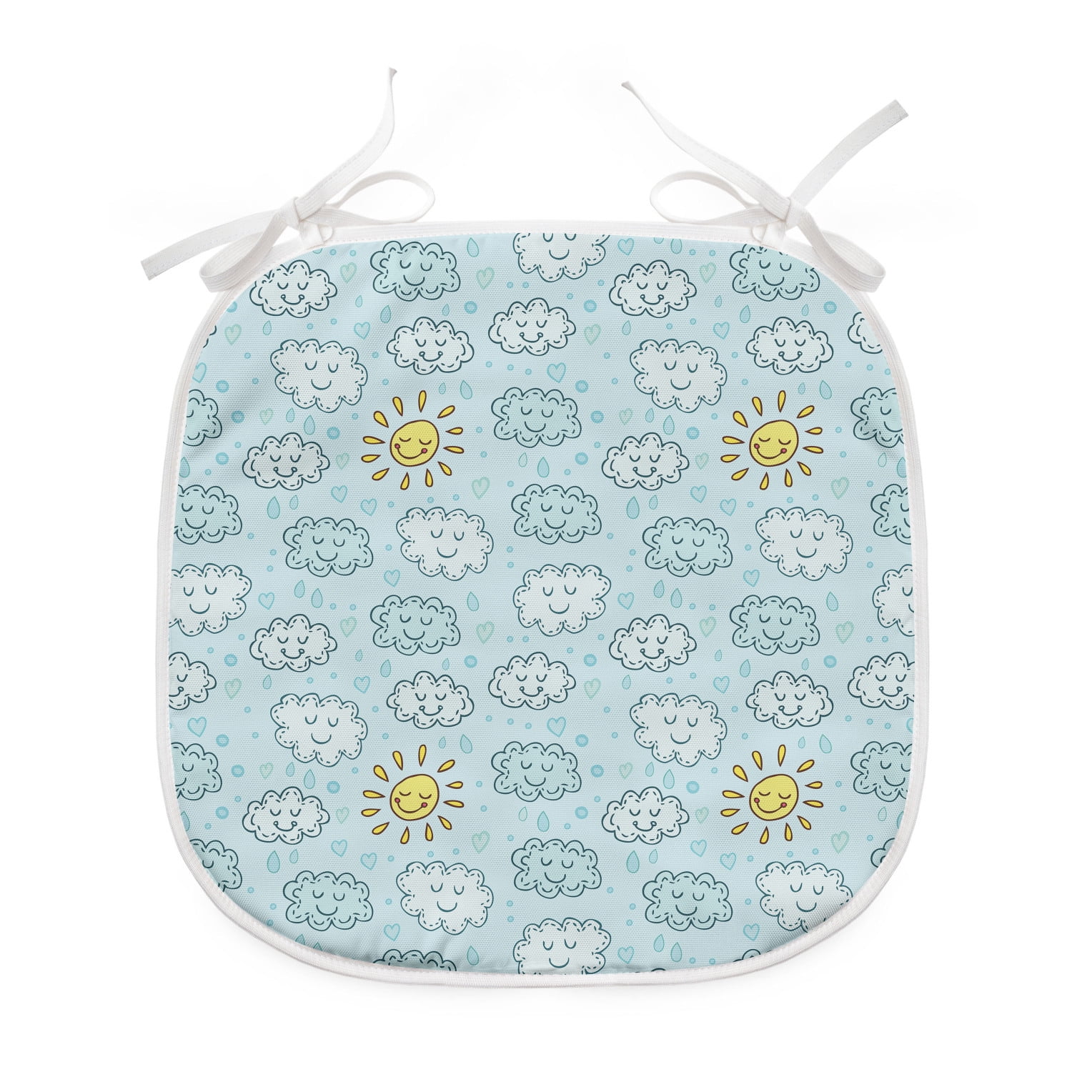 Rain Dining Chair Pad, Rainy Day Themed Clouds and Sun Pattern in ...