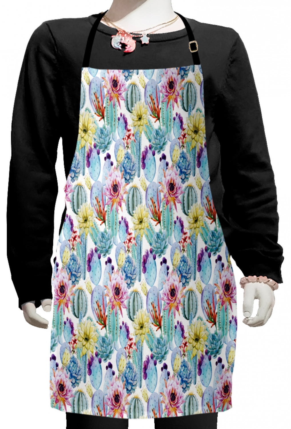 Cactus Kids Apron, Botanic Detailed Pattern with Desert Sand Flowers in ...