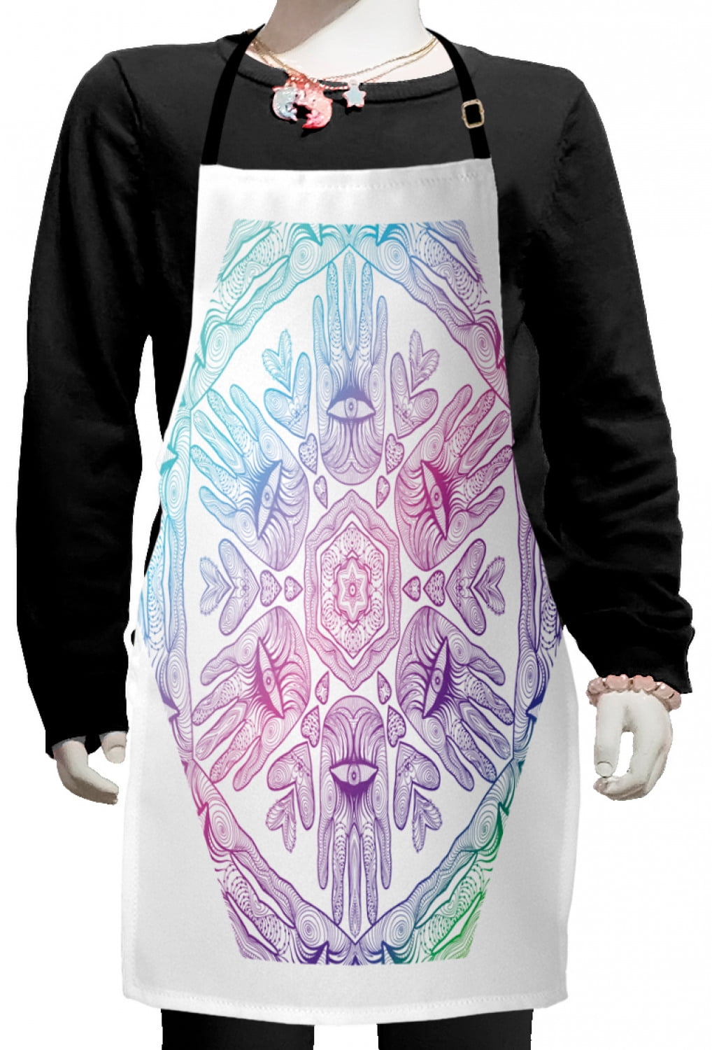 Hamsa Kids Apron, Evil Eye Themed Boho Ombre Color Pattern Hamsa Hands ...