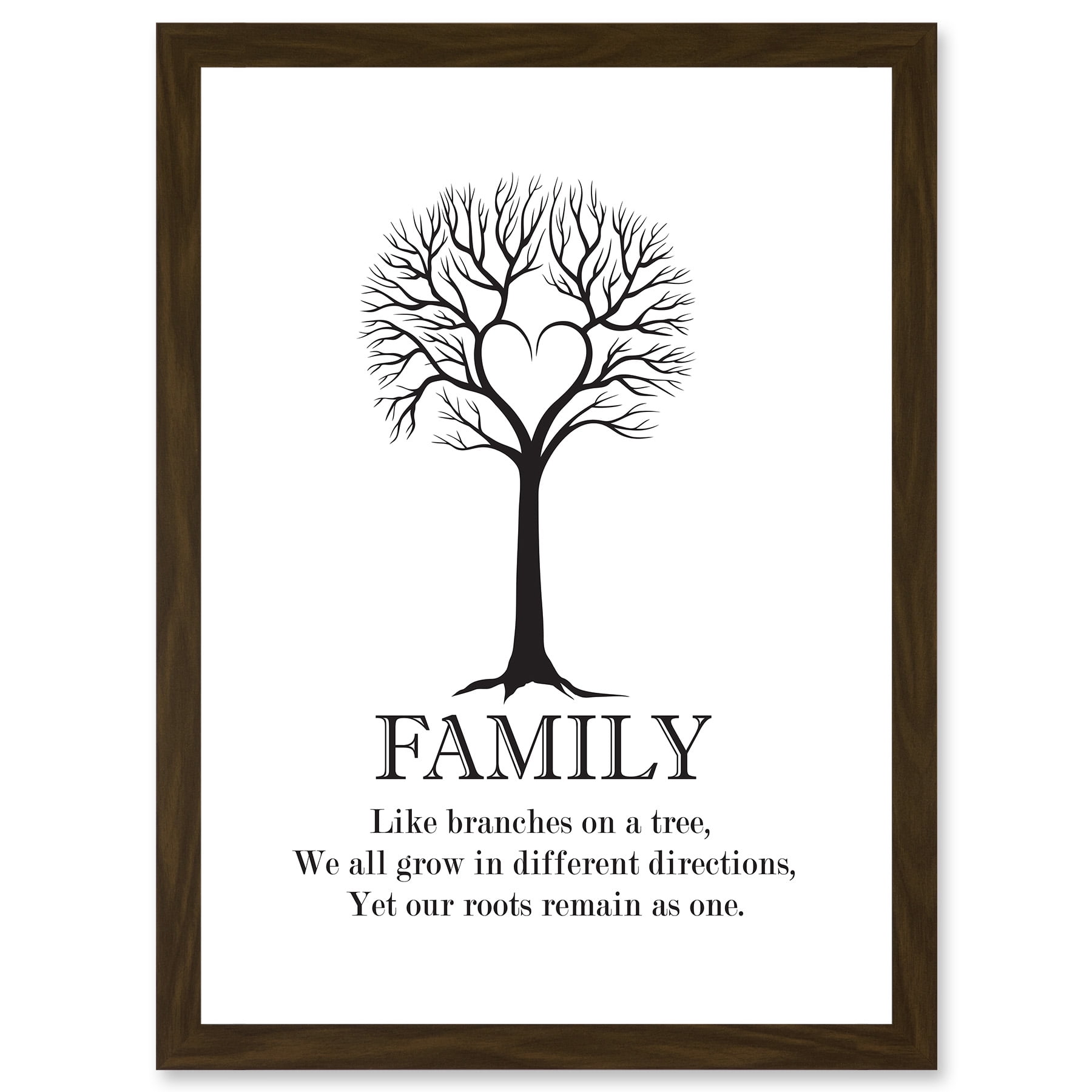 Family Roots Quote Motivation Typography B&W Heart Tree A4 Artwork ...