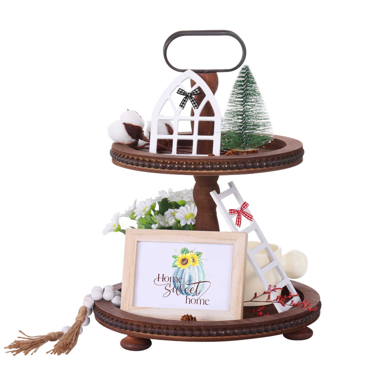 Urban Deco Modern Farmhouse Wooden Decorative Two Tiered Round Trays ...