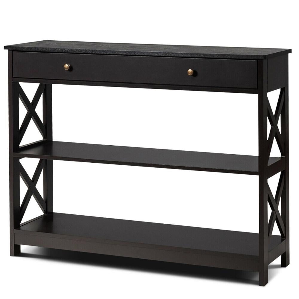 3-Tier Console Table X-Design Sofa Entryway Table with Drawer & Shelves ...