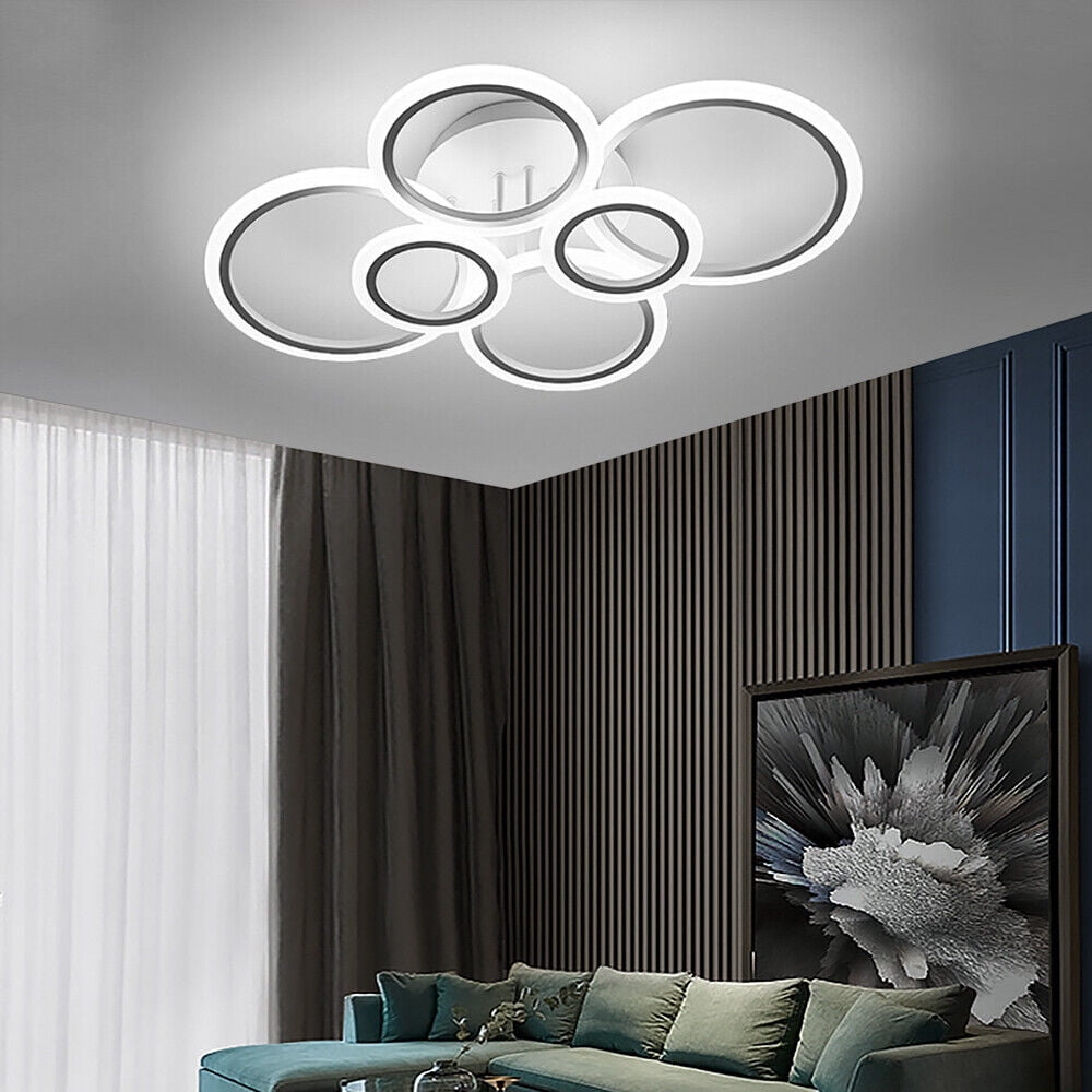 CNCEST 6 Rings Modern Acrylic LED Ceiling Light Living Room Chandelier ...