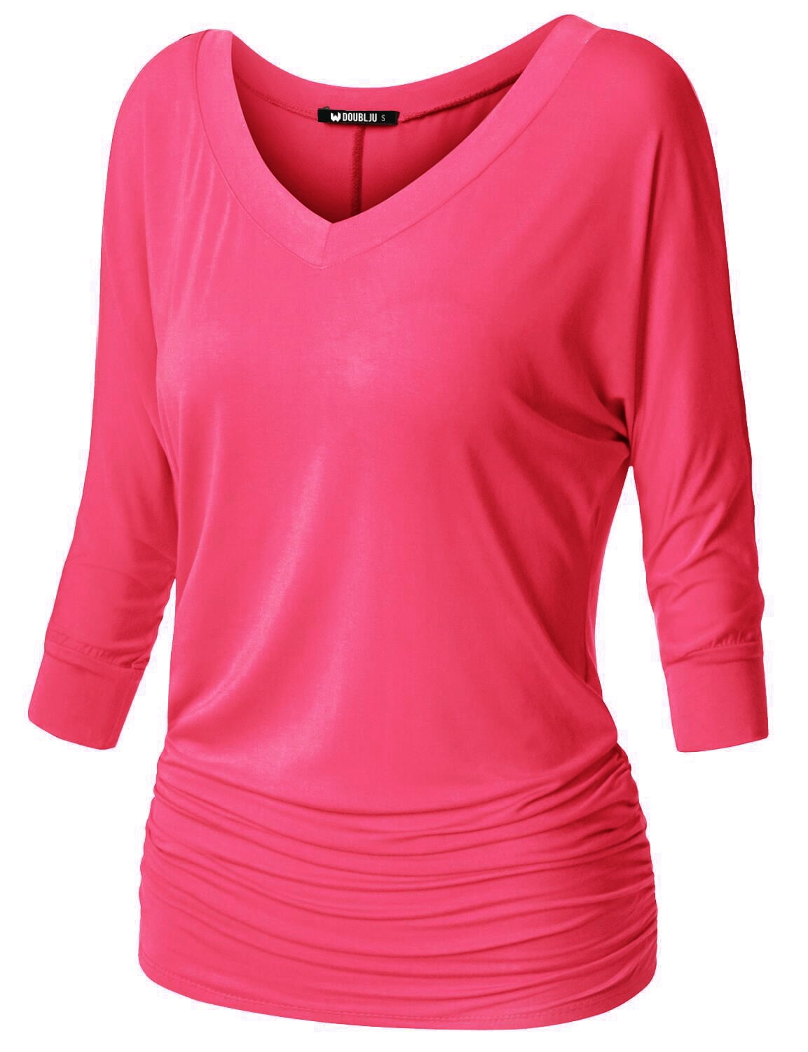 Thanth Womens Dolman Sleeves V-Neck Solid Shirring Drape Basic Tunic ...