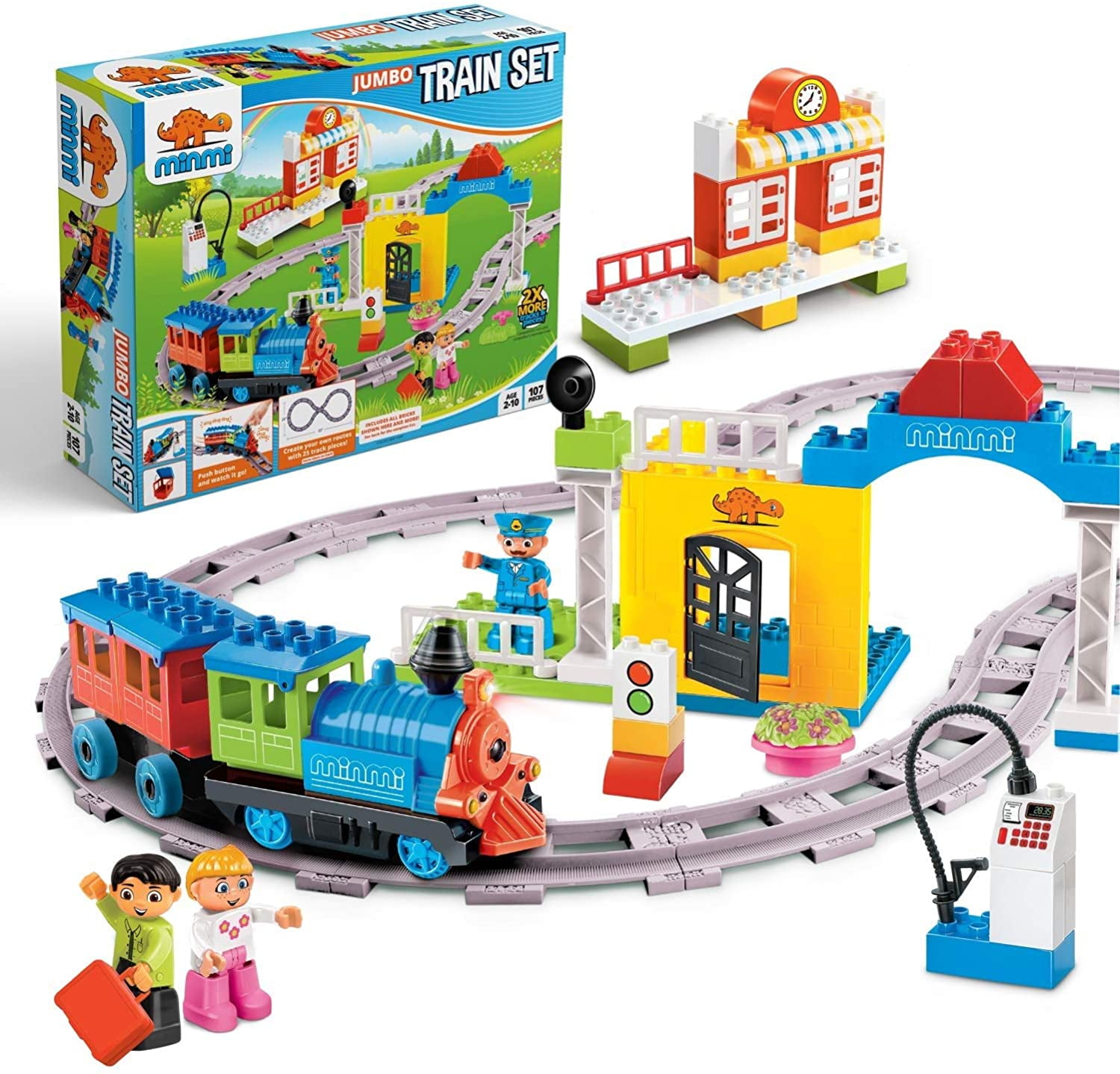 Motorized Train Set and Tracks Building Blocks (107 Piece Set - Jumbo ...