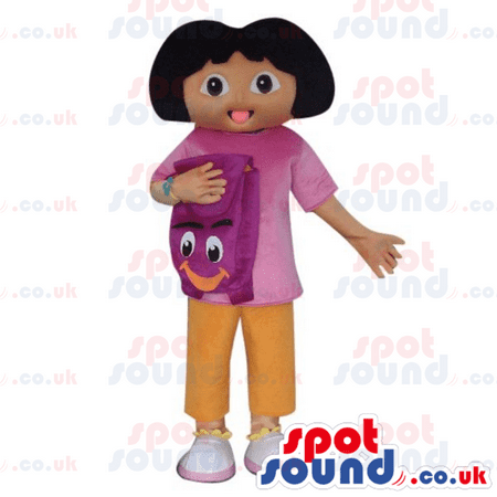 Dora The Explorer Cartoon Character SPOTSOUND Mascot With A Backpack ...