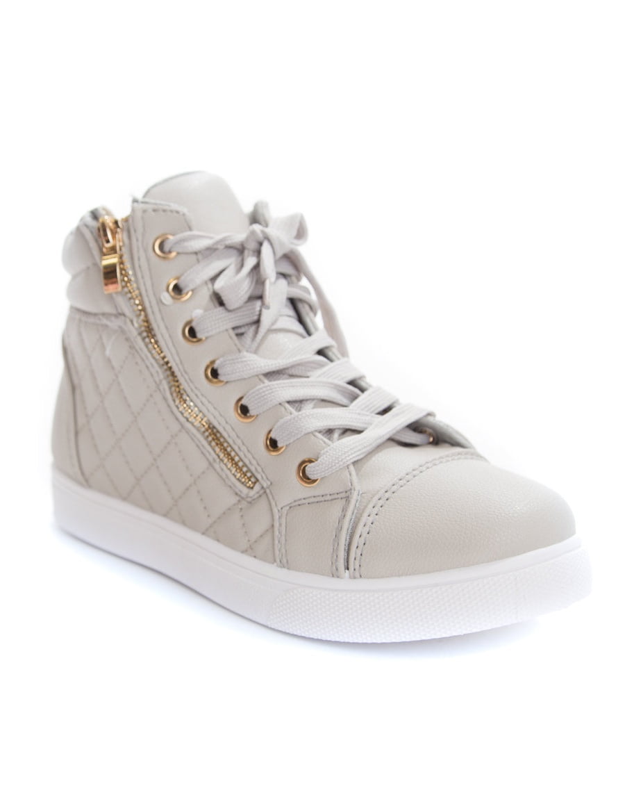 Soho Shoes Women's Leatherette Quilted Zipper Lace Up High Top Sneakers ...