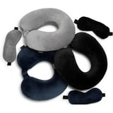 Brookstone Travel Neck Pillow Set - Classic Memory Foam Head and Neck ...