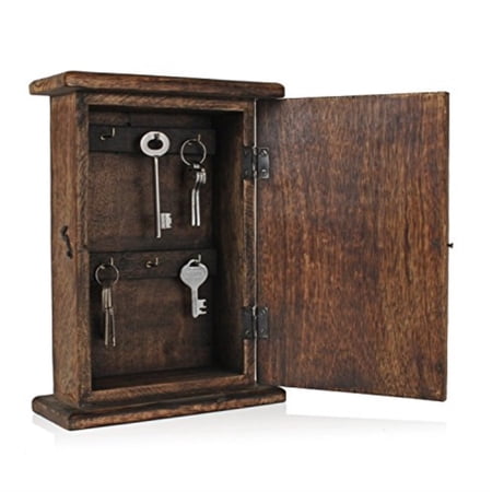 Wooden Key Holder Box 6 Hooks Wall Mounted & Tabletop Key Guard Storage ...