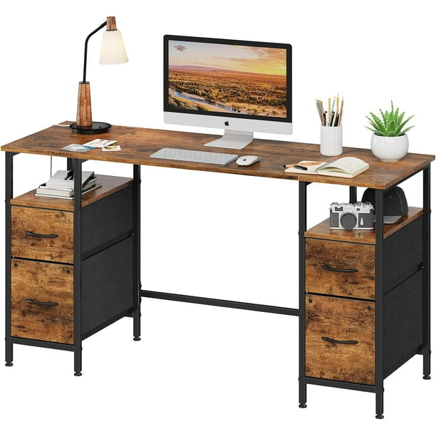 Computer Desk with 4 Drawers Organizer - 55"/140 Office Desks with File ...