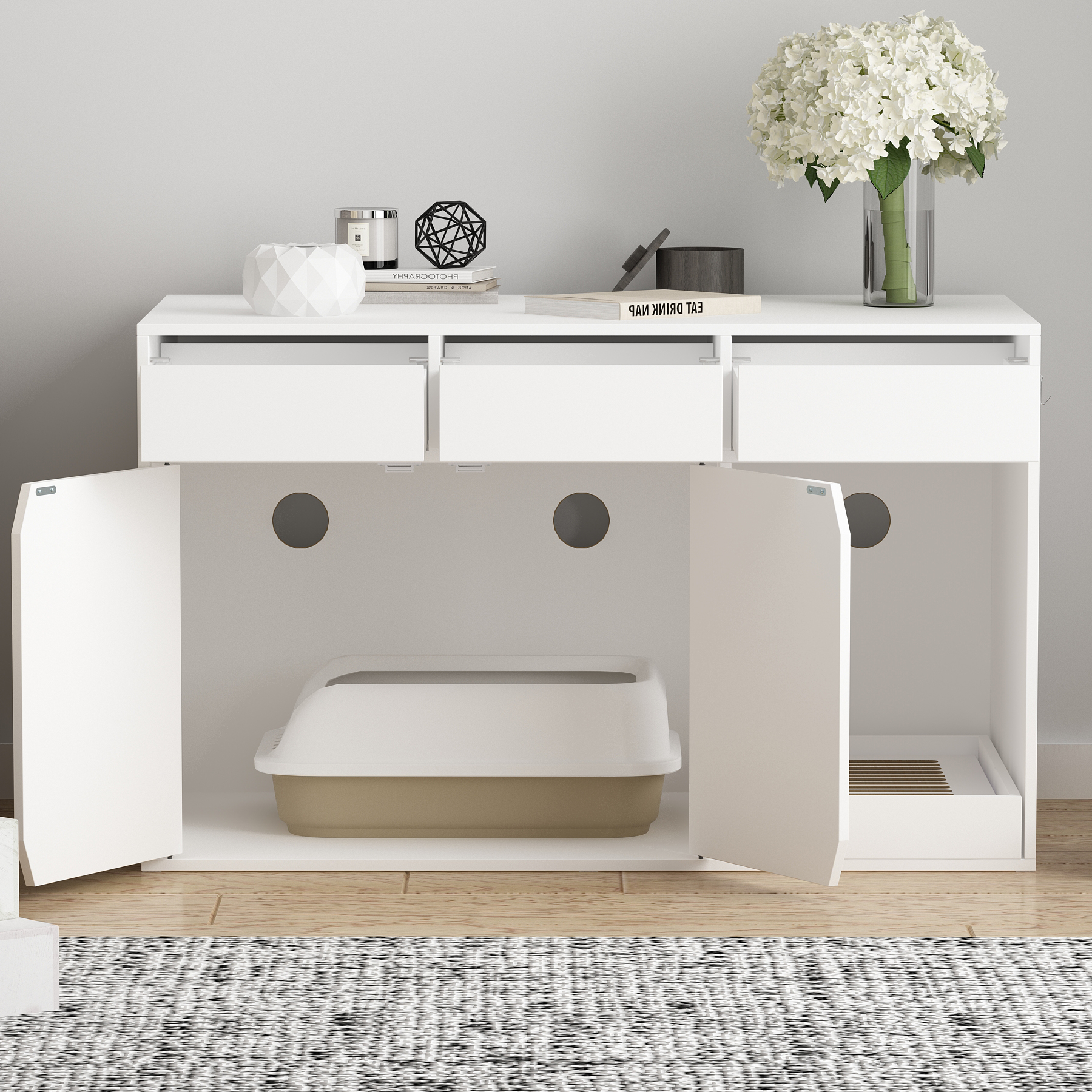 AIEGLE Cat Litter Box Furniture with Drawer,Hidden Cat Washroom with ...