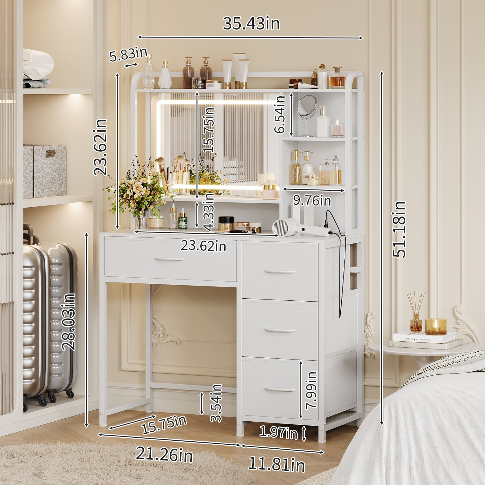 Click here for Edtara Vanity Dressing Table For Bedroom  35.4 Des... prices