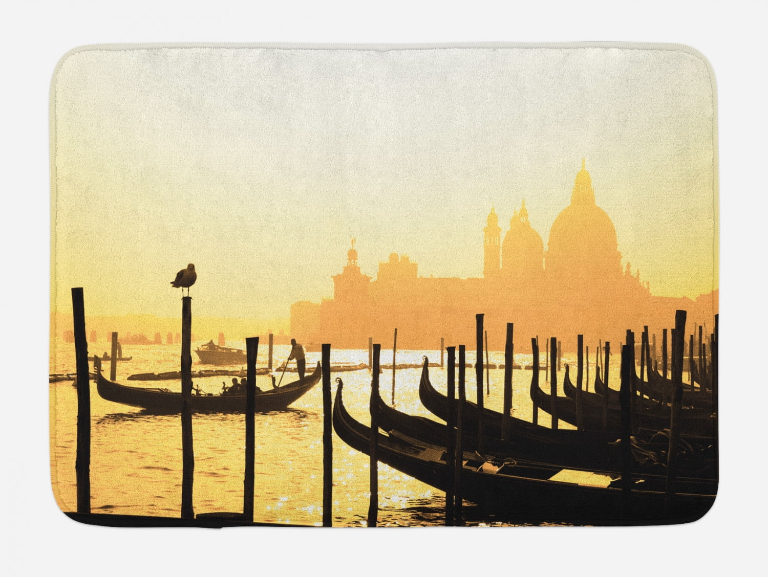 Venice Bath Mat, Romantic Italian City at Sunrise Line of Gondolas ...