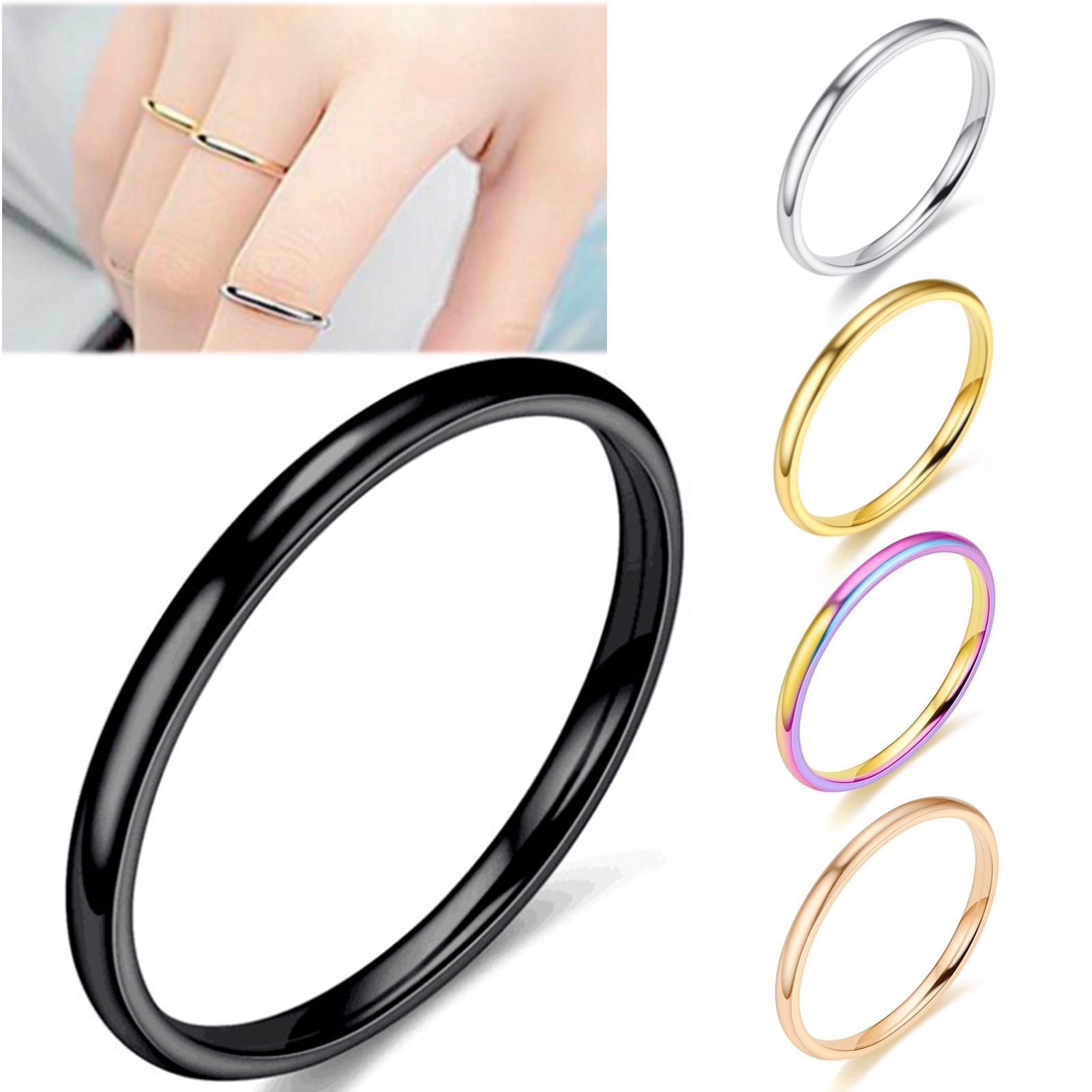 Walbest 2mm Ultra-fine Titanium Steel Finger Ring Elegant Smooth ...