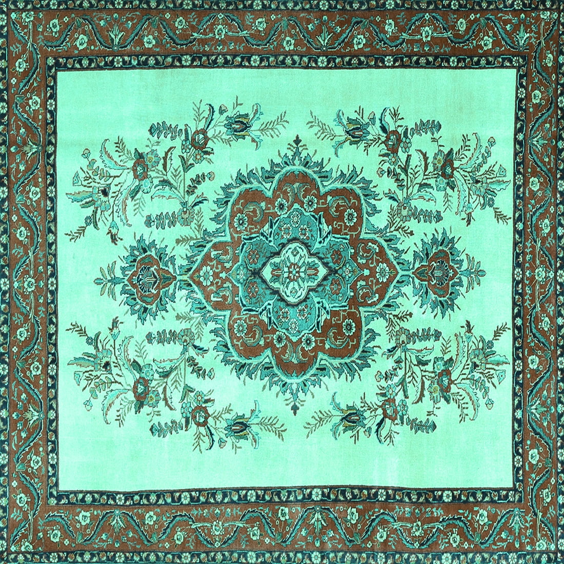 Ahgly Company Indoor Square Persian Turquoise Blue Traditional Area ...