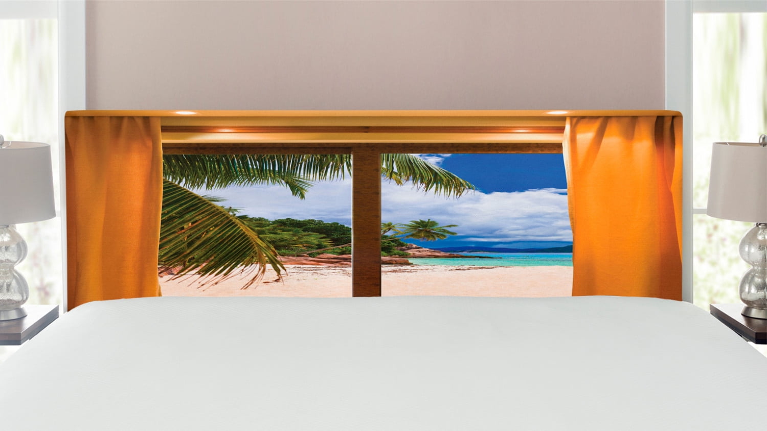 Beach Headboard, Tropical Exotic Seashore View from Window with ...