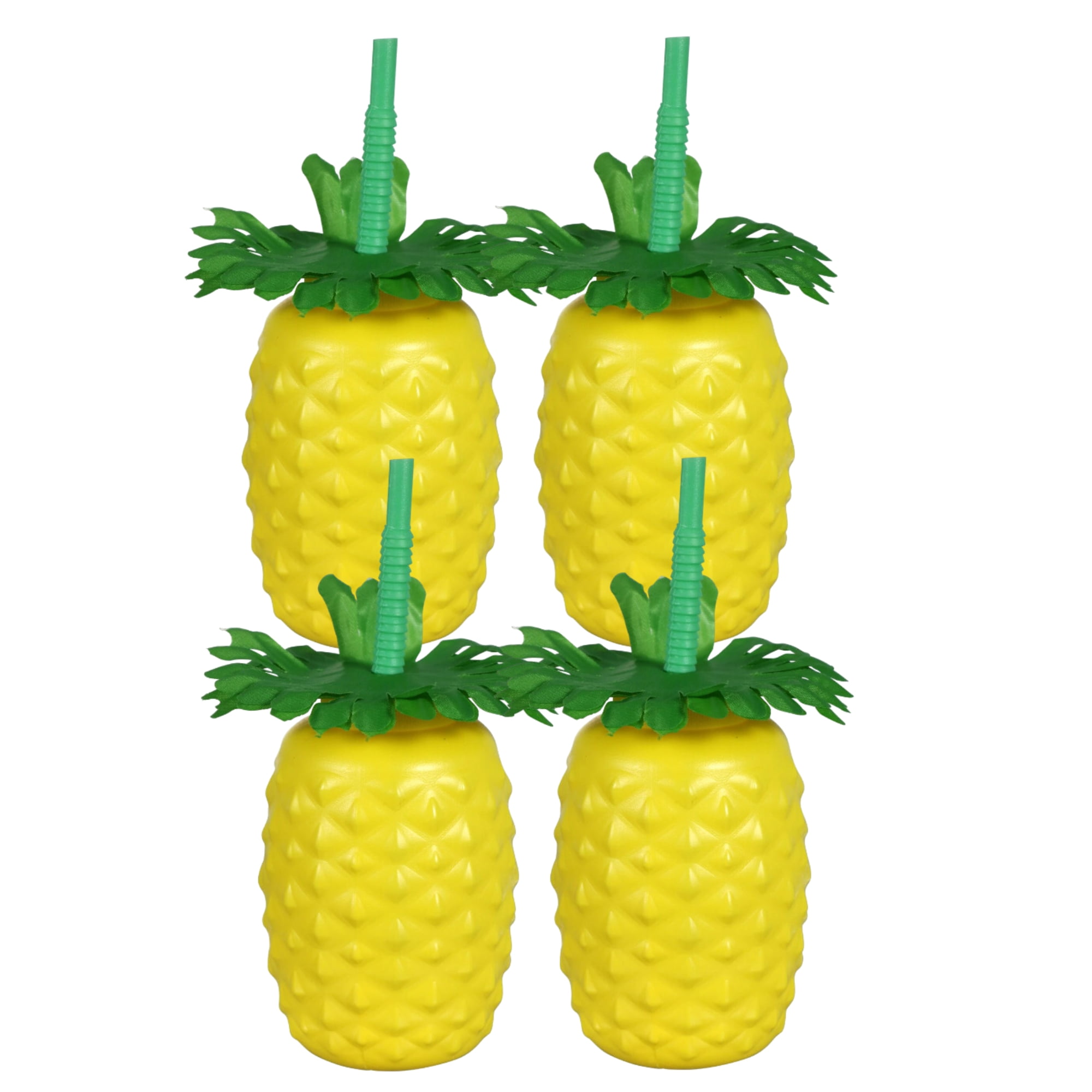 Tiki Hawaiian Pineapple Plastic Cups with Straw, 12oz Beach Party ...